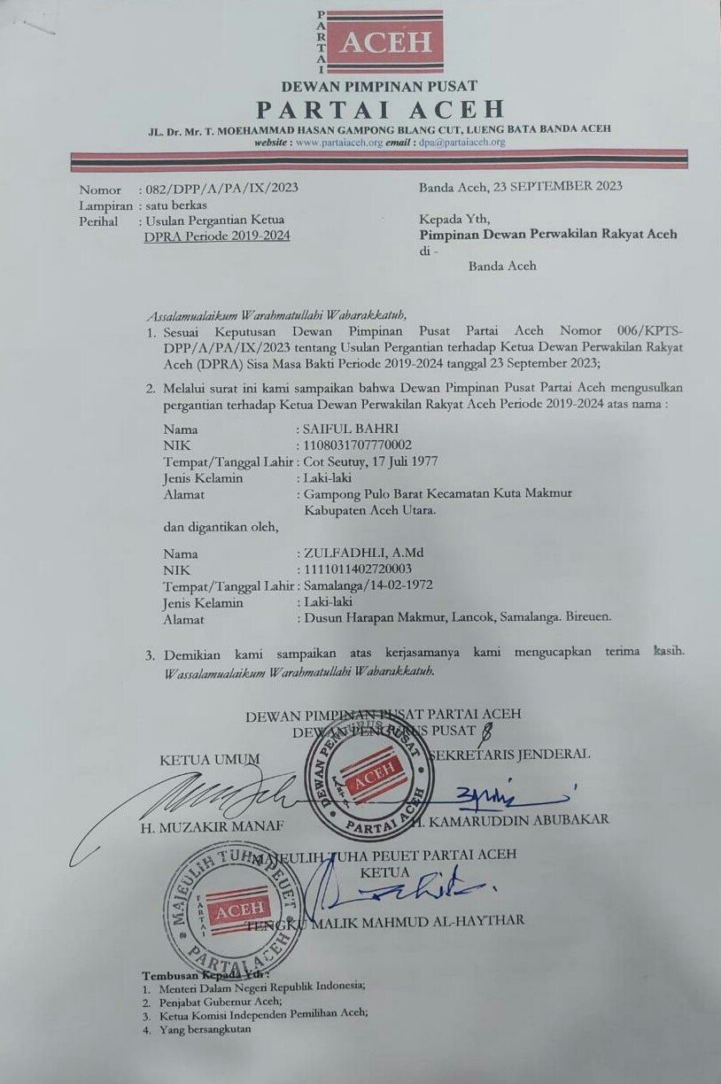 Gantikan Pon Yahya, Mualem Tunjuk Zulfadhli Sebagai Ketua DPRA - Acehinfo Gantikan Pon Yahya, Mualem Tunjuk Zulfadhli Sebagai Ketua DPRA - Acehinfo